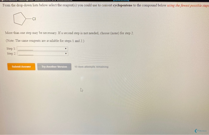 From the drop-down lists below select the reagent(s) | Chegg.com