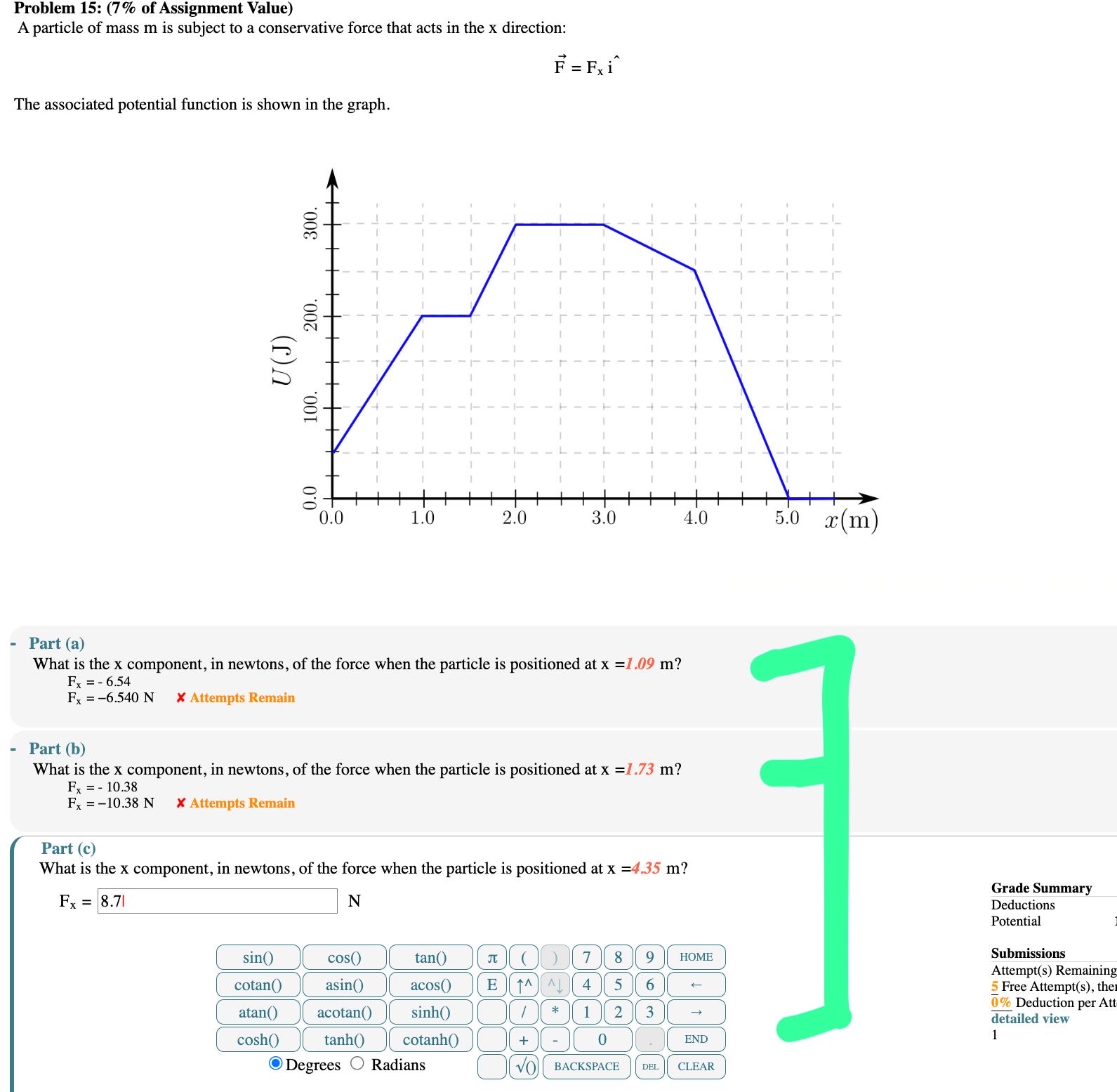 Solved Problem 15: (7% ﻿of Assignment Value)A particle of | Chegg.com