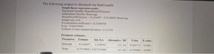 Solved The following output is obtained via StatCrunch: | Chegg.com