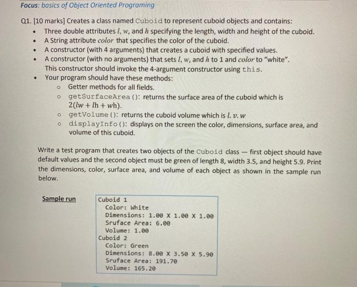 Solved Focus Basics Of Object Oriented Programing Q1