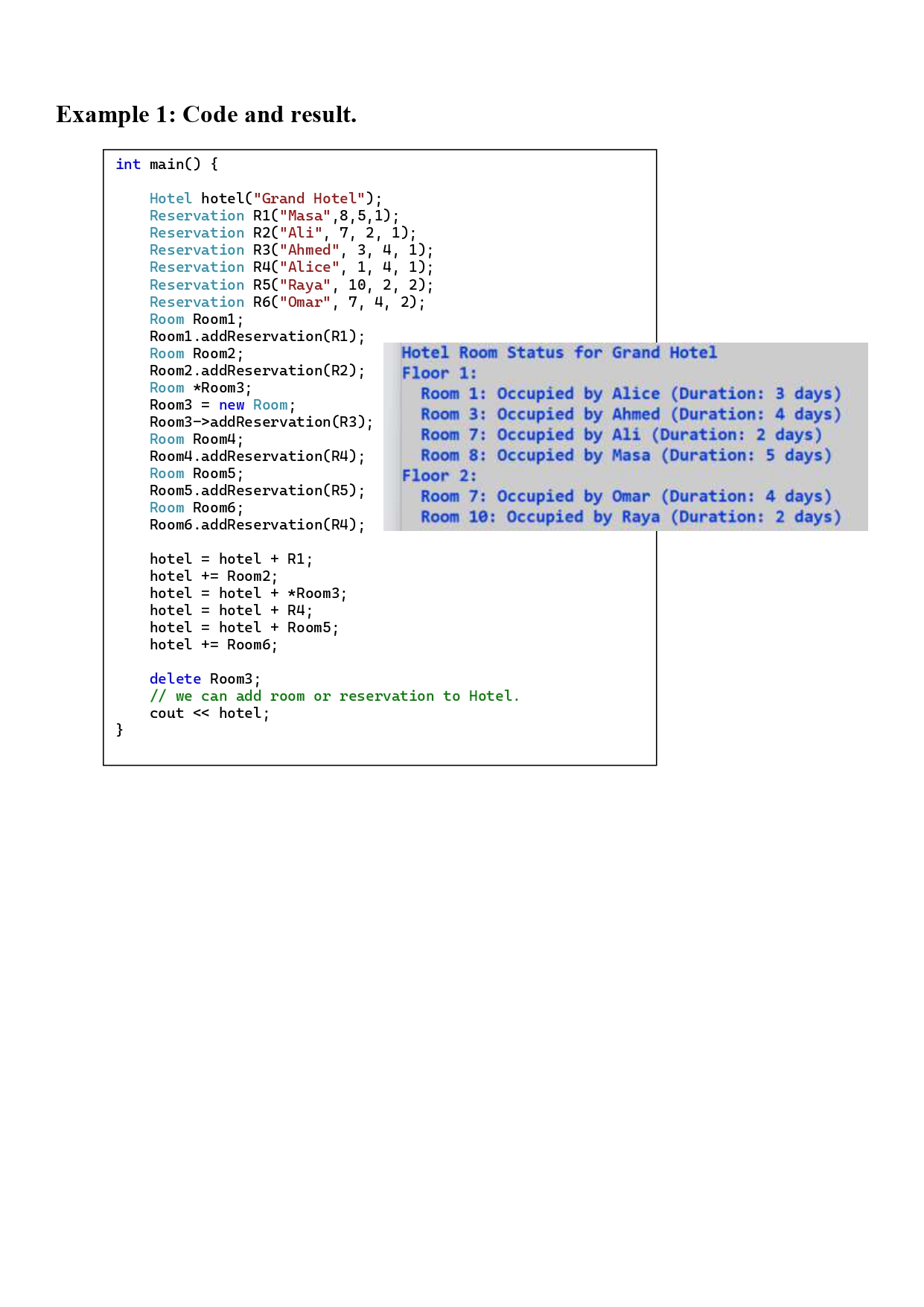Solved Example 1: Code and result. Example3:三 ﻿hotelDataFile | Chegg.com