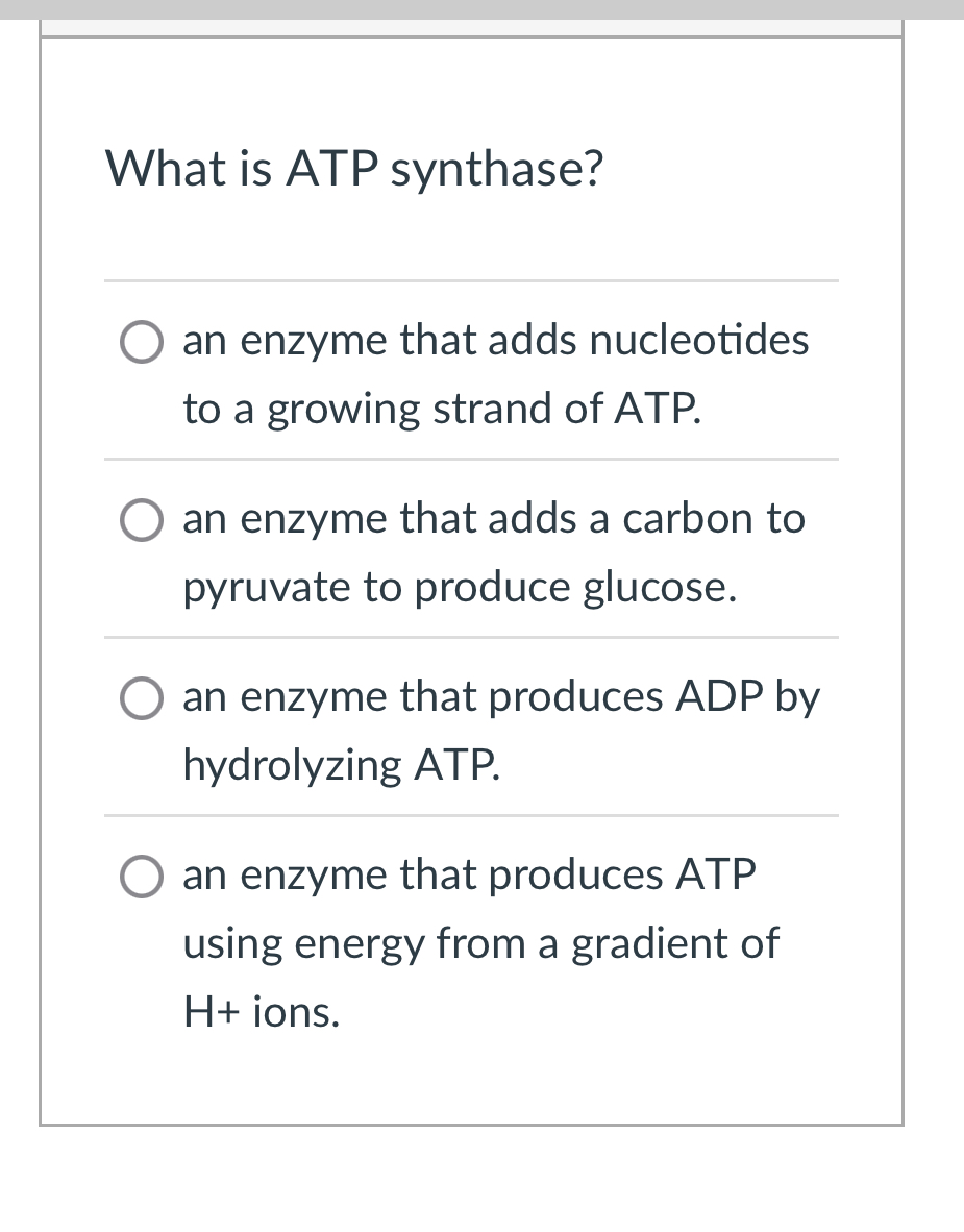 Solved What is ATP synthase?an enzyme that adds nucleotides | Chegg.com