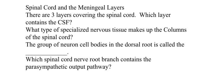 Solved Spinal Cord and the Meningeal Layers There are 3 | Chegg.com