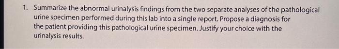Solved 1. Summarize the abnormal urinalysis findings from | Chegg.com