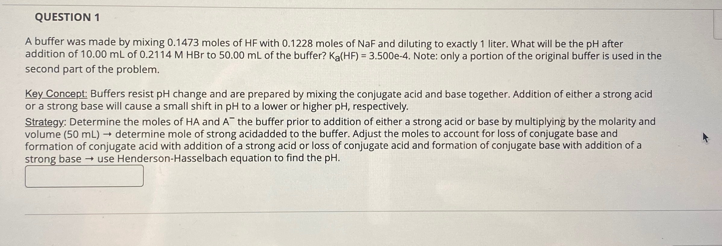 Solved QUESTION 1A buffer was made by mixing 0.1473 ﻿moles | Chegg.com