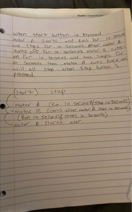 Solved When start button is pressed Motor A Starts and Rans | Chegg.com