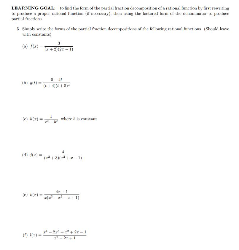 Solved LEARNING GOAL: to find the form of the partial | Chegg.com