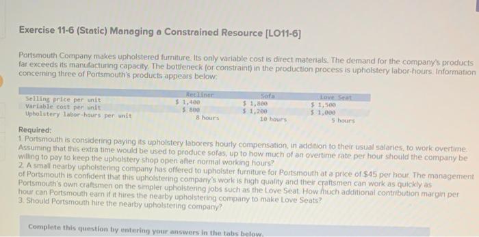 Solved Exercise 11-6 (Static) Managing e Constrained | Chegg.com
