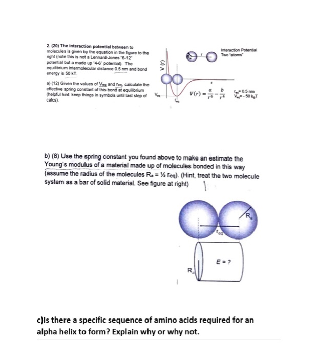 Solved 2. (20) The interaction potential between to | Chegg.com