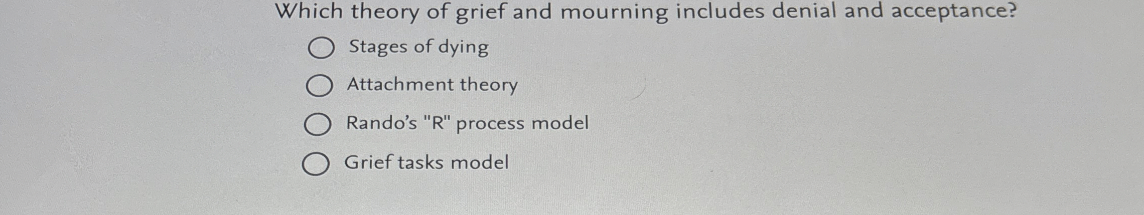 Solved Which theory of grief and mourning includes denial | Chegg.com