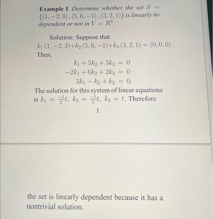 Solved Example 1 Determine whether the set S {(1, -2,3), (5, | Chegg.com