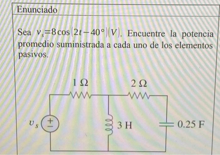 Solved Sea Vs=8 cos (2t-40°) (V). Encuentre la potencia | Chegg.com