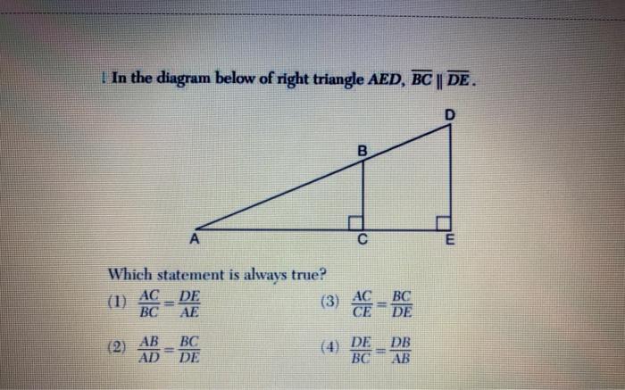 Solved . In the diagram below of right triangle AED, BC || | Chegg.com