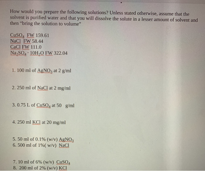 How would you prepare the following solutions? Unless | Chegg.com