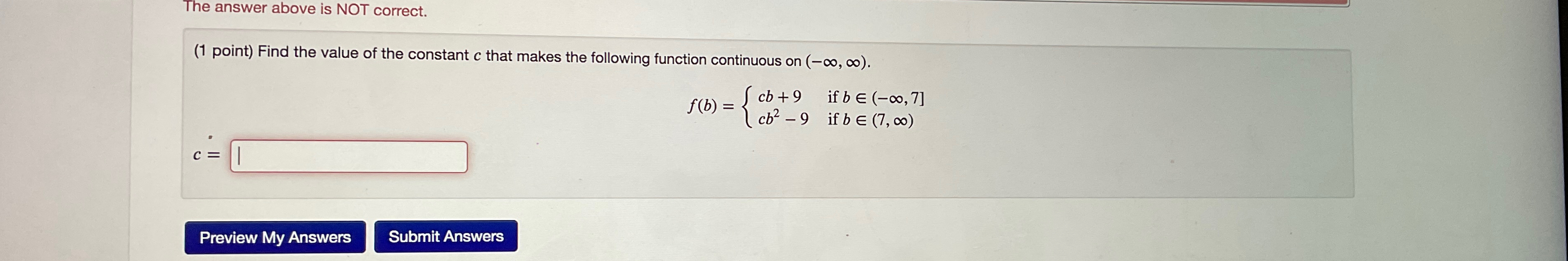 Solved .(1 ﻿point) ﻿Find the value of the constant c ﻿that | Chegg.com