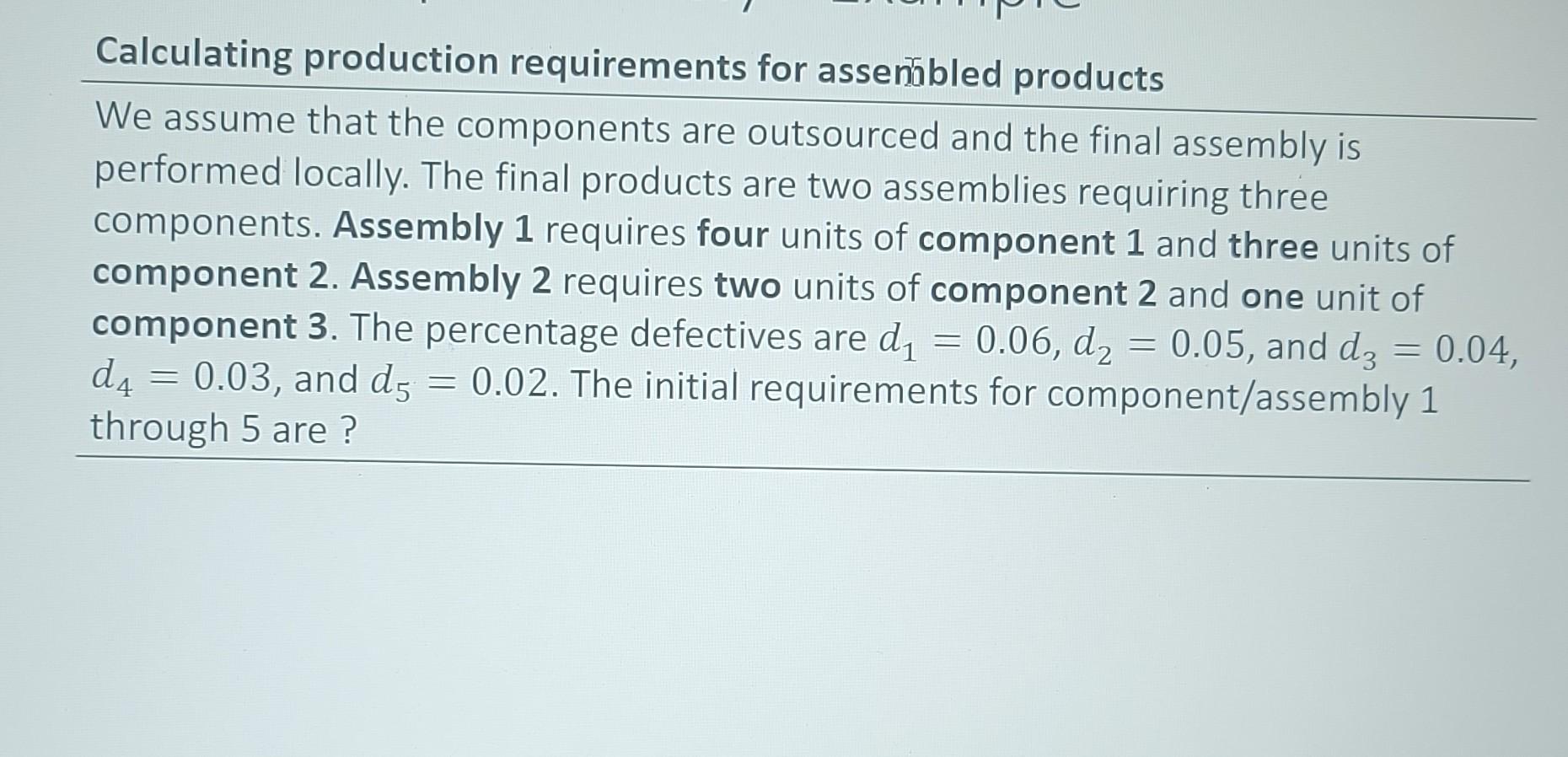Solved Calculating production requirements for asseñbled | Chegg.com