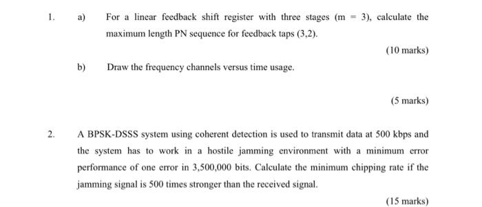 1. a) For a linear feedback shift register with three | Chegg.com