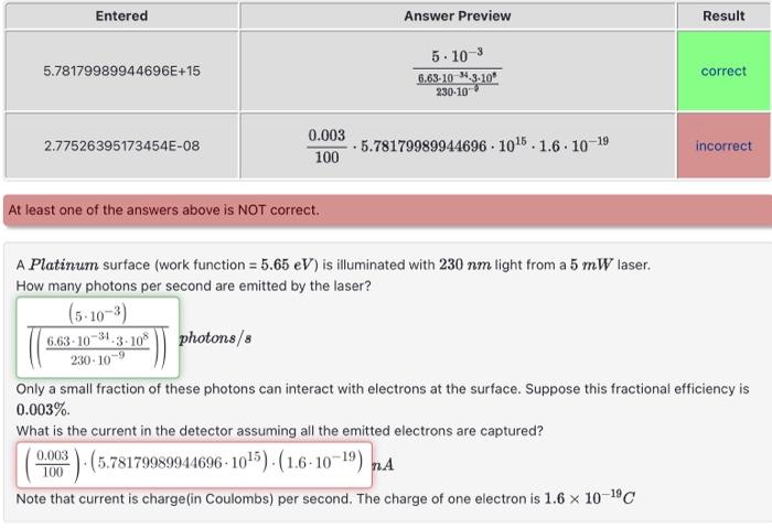 Solved A Platinum surface (work function =5.65eV ) is | Chegg.com