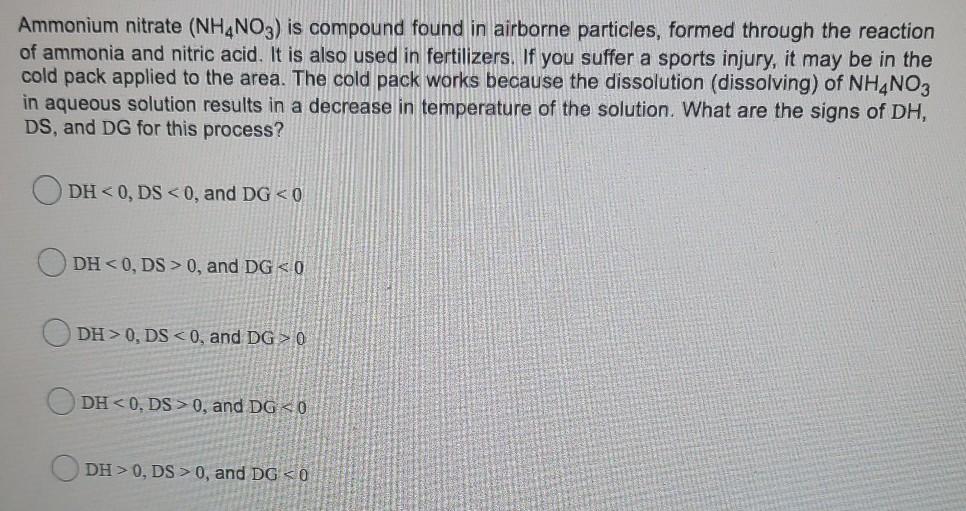 Solved Ammonium nitrate (NH4NO3) is compound found in | Chegg.com