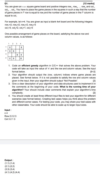 Q1 [12 marks] You are given an nxn square game board | Chegg.com