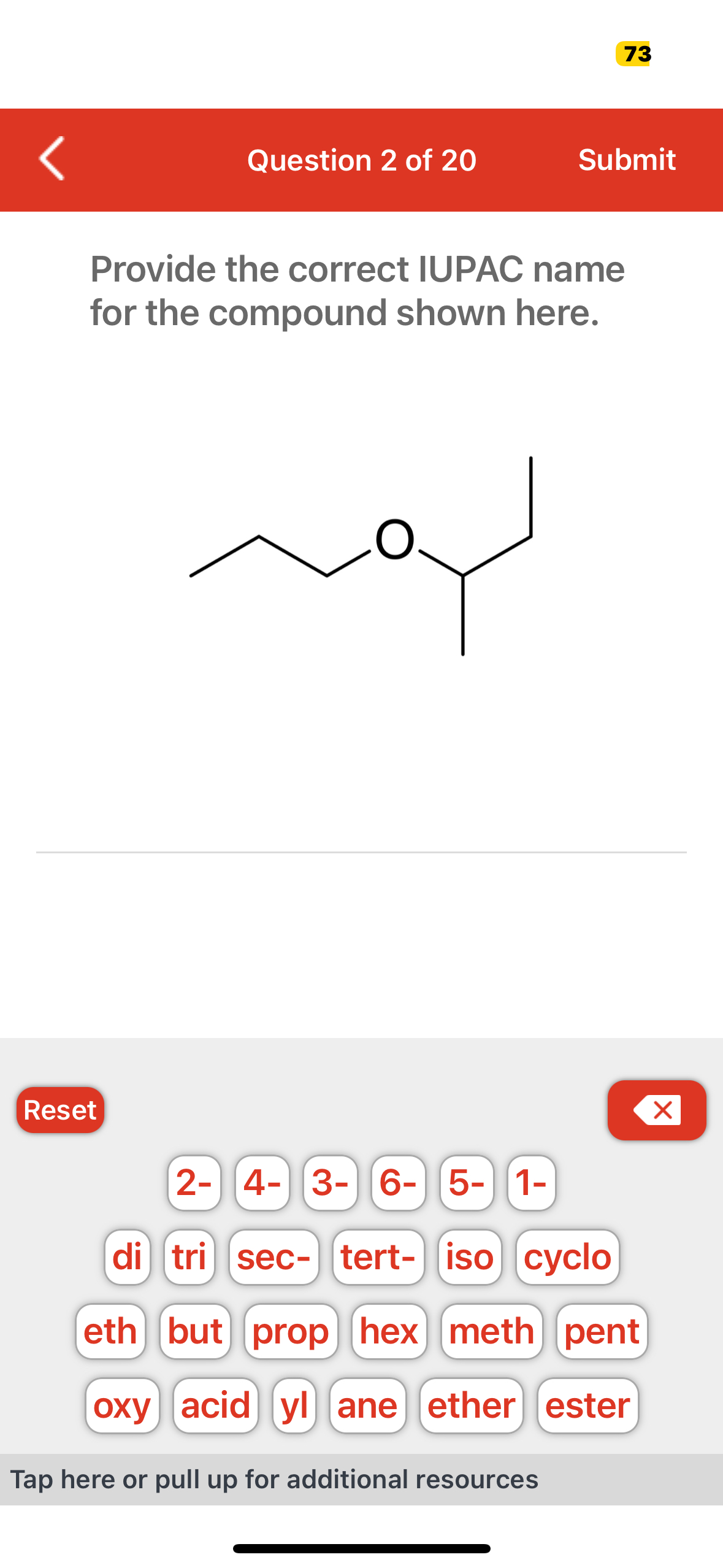 Solved 73Question 2 ﻿of 20SubmitProvide the correct IUPAC | Chegg.com