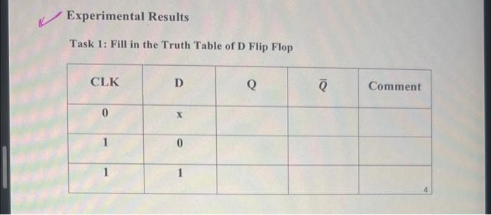 Solved Experimental Results Task 1: Fill in the Truth Table | Chegg.com