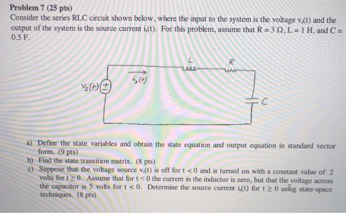 Solved Problem 7 (25 pts) Consider the series RLC circuit | Chegg.com
