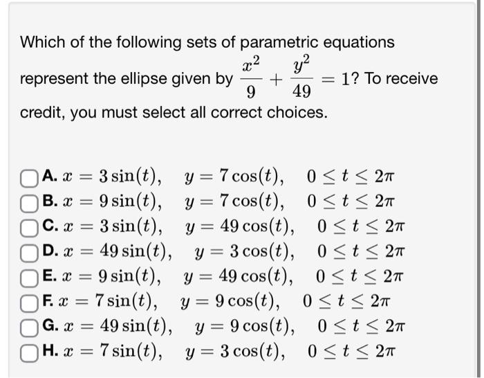 Solved Which of the following sets of parametric equations | Chegg.com