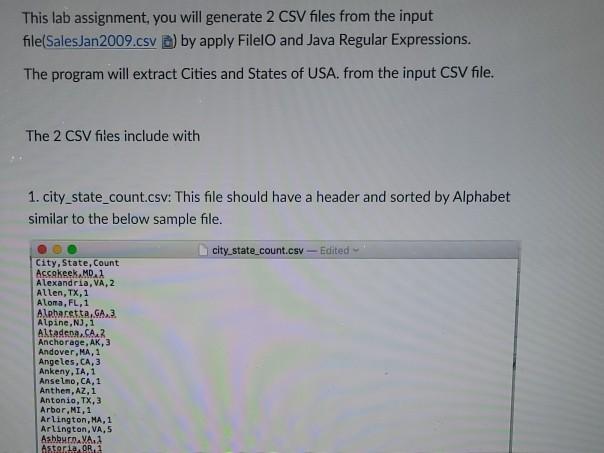 Solved This lab assignment, you will generate 2 CSV files | Chegg.com