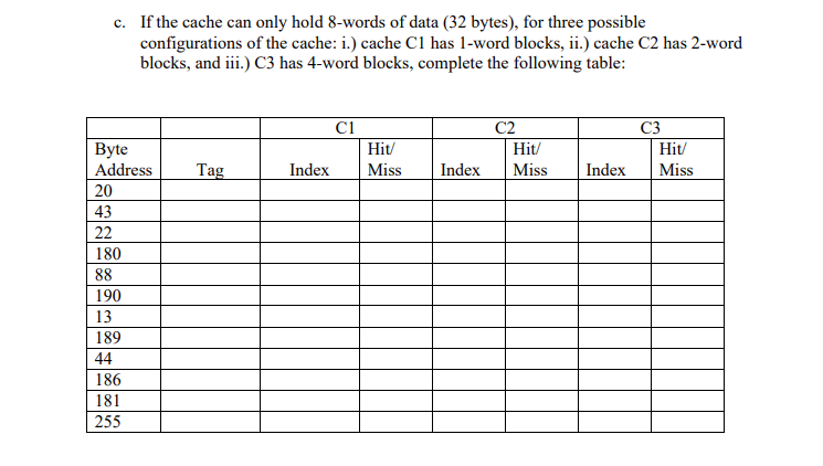 Solved by an EXPERT c. ﻿If the cache can only hold 8 -words of data ( 32 | Chegg.com