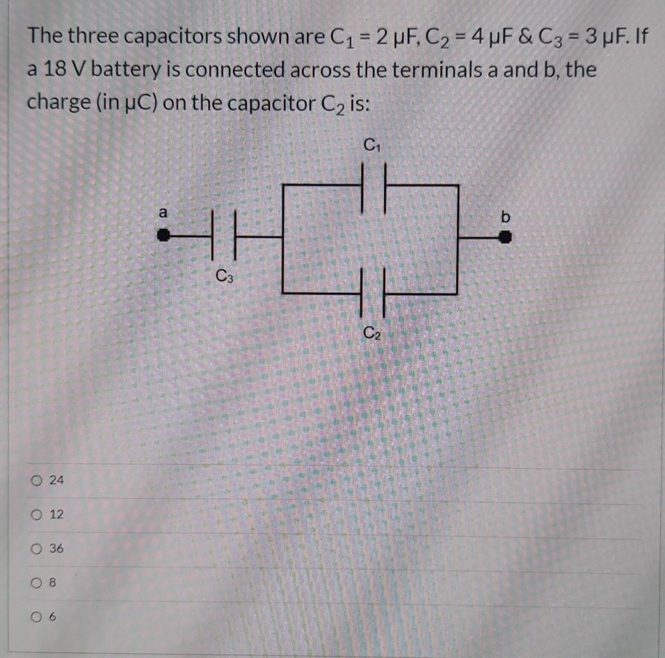 Solved The three capacitors shown are C1 = 2 pF, C2 = 4 pF & | Chegg.com