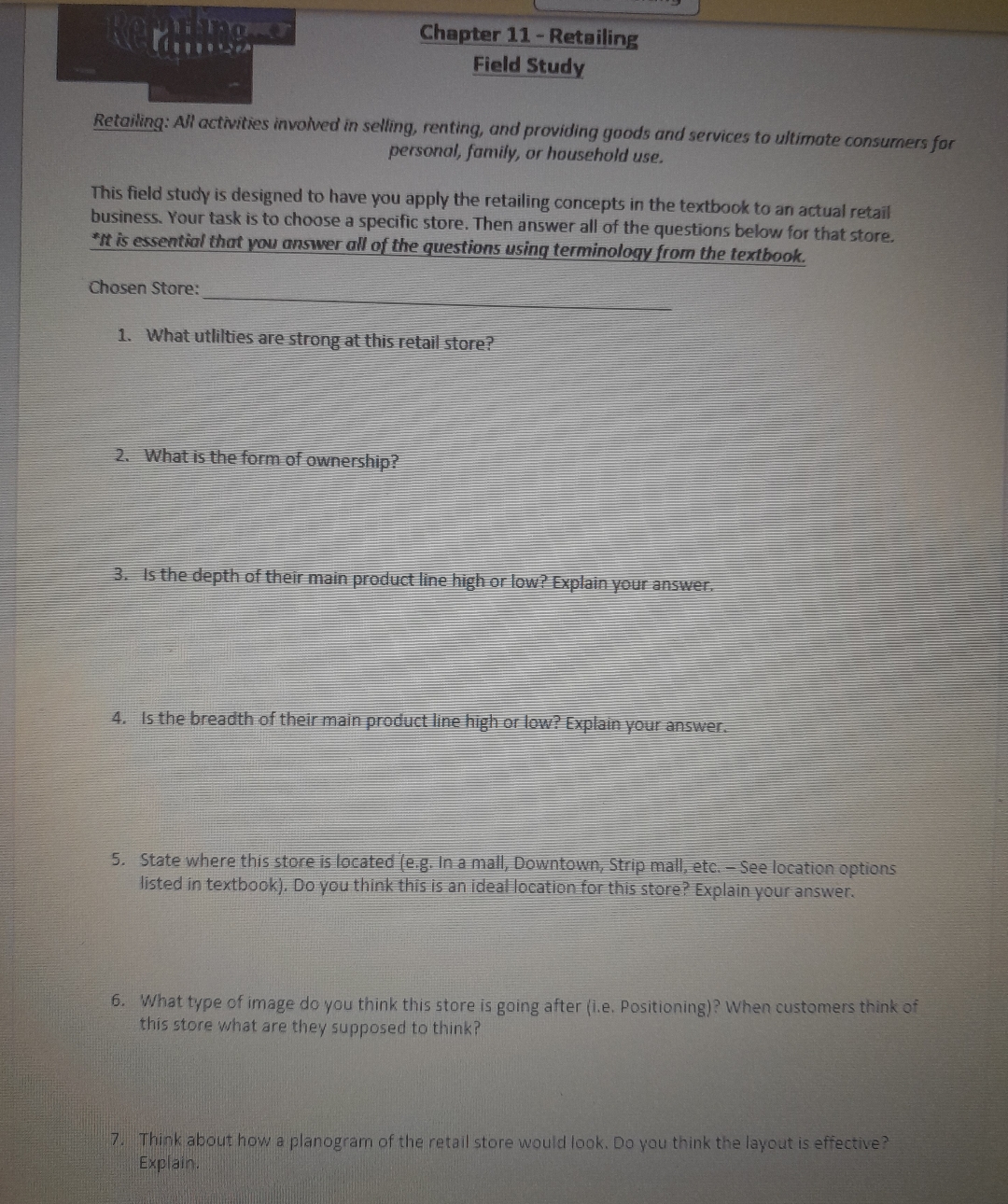 Solved Chapter 11 - ﻿RetailingField StudyRetailing: All | Chegg.com