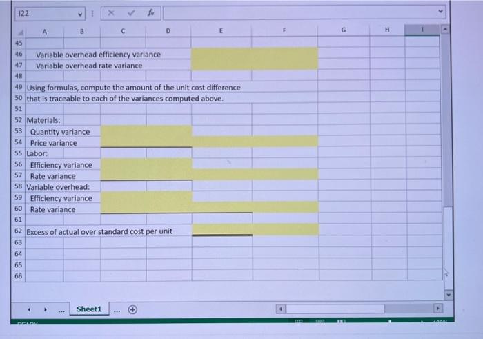 Solved Excel SIM: Basic Variance Analysis and the Impact of | Chegg.com