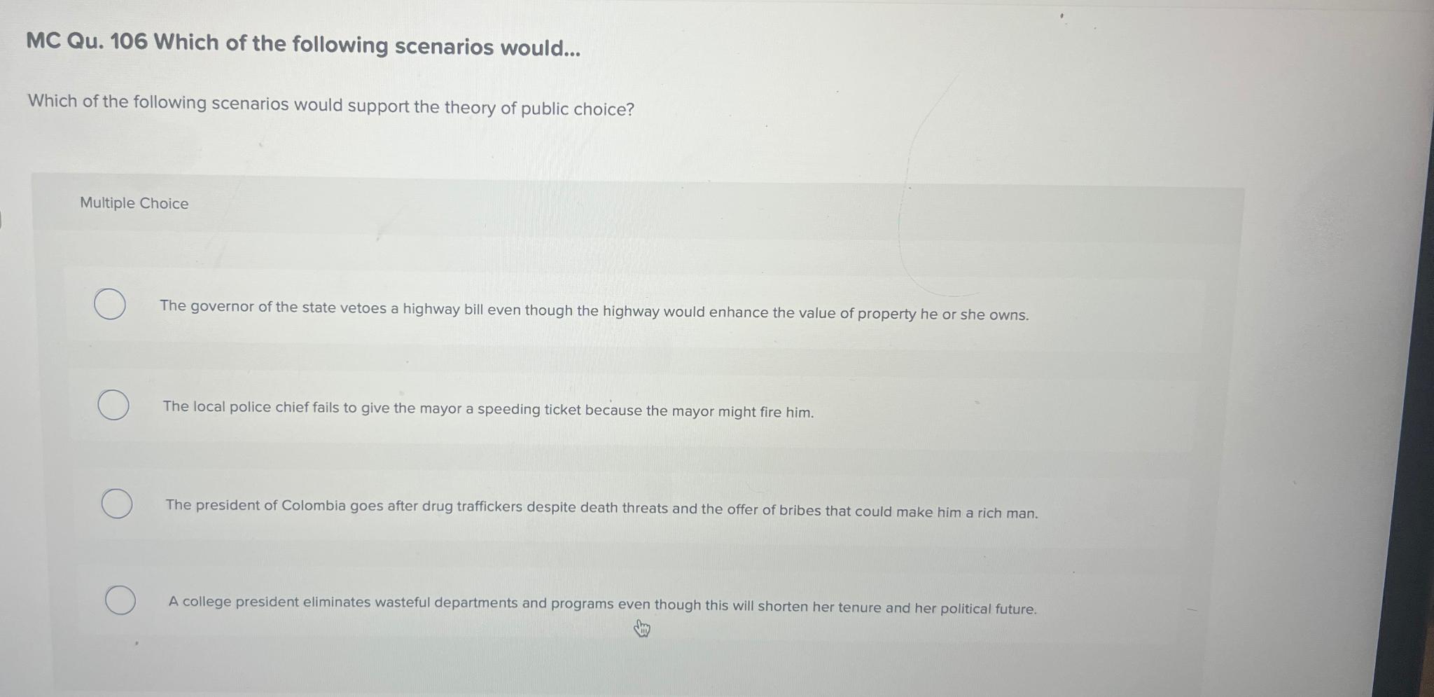 Solved MC Qu. 106 ﻿Which of the following scenarios | Chegg.com