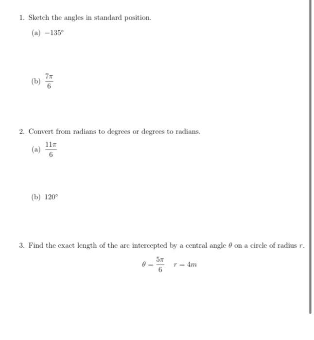 Solved 1. Sketch the angles in standard position. (a) −135∘ | Chegg.com