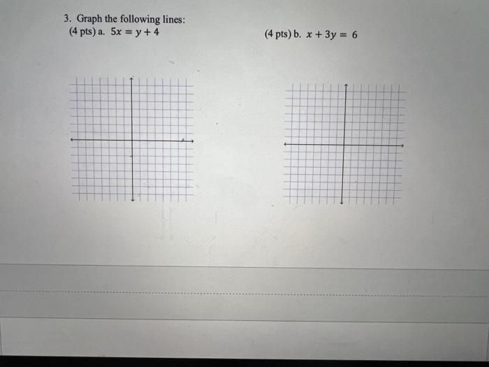 Solved 3. Graph the following lines: (4 pts) a. 5x = y + 4 | Chegg.com