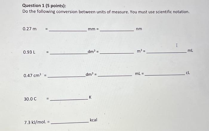 Solved Show work : conversion between units of measure. you | Chegg.com