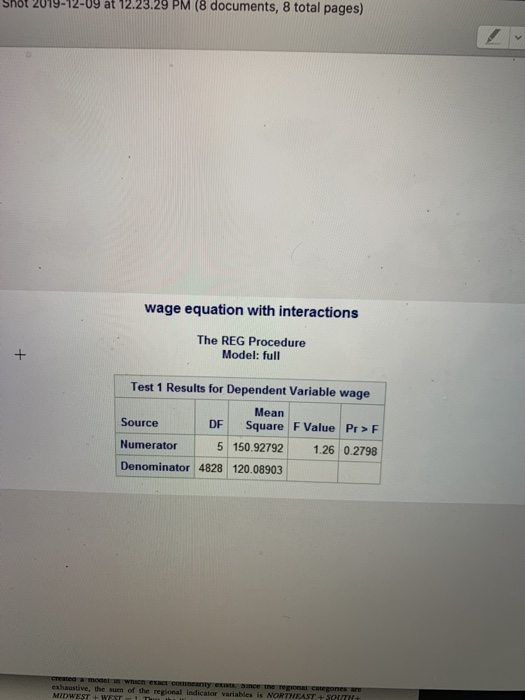 Solved @ Q Search wage equation with interactions The REG | Chegg.com
