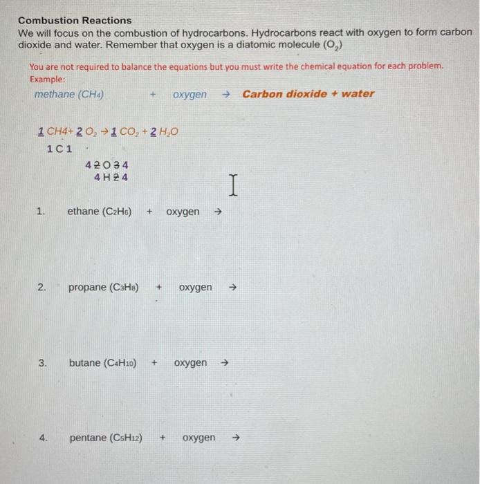 Solved Combustion Reactions We will focus on the combustion | Chegg.com