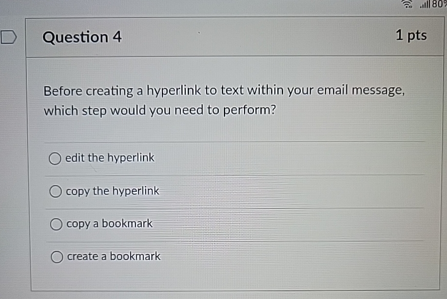 Solved Question 41ptsBefore creating a hyperlink to text | Chegg.com