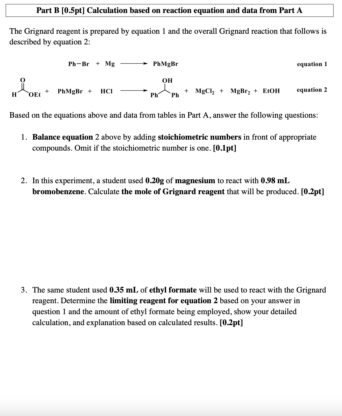 Solved The Grignard reagent is prepared by equation 1 ﻿and | Chegg.com