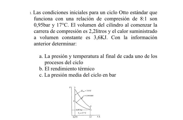 Solved 1. Las condiciones iniciales para un ciclo Otto | Chegg.com