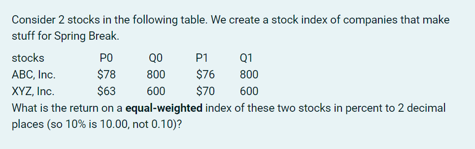 Solved Consider 2 ﻿stocks in the following table. We create | Chegg.com