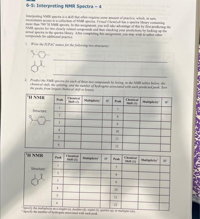 Solved 6-5: Interpreting NMR Spectra - 4 Interpreting NMR | Chegg.com