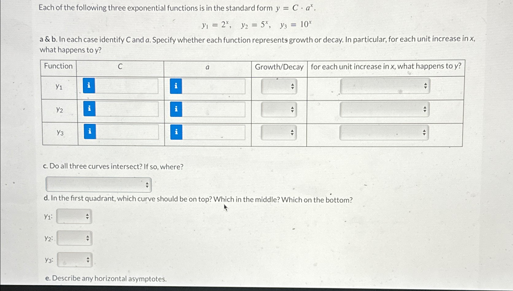 Each of the following three exponential functions is | Chegg.com