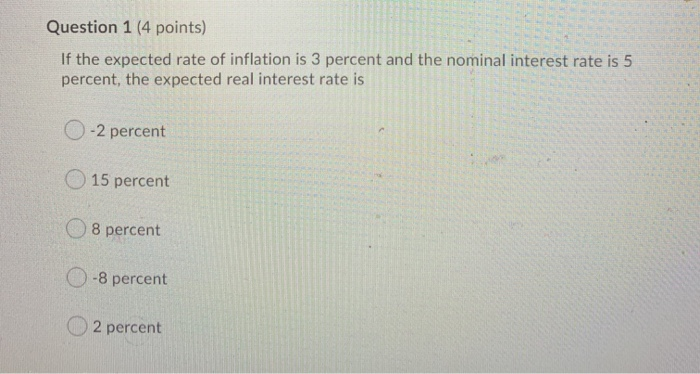 Solved if the expected rate of inflation is 3 percent and | Chegg.com