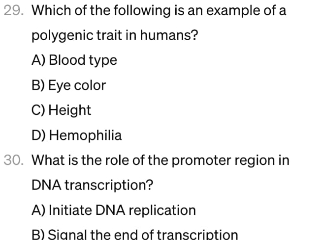 Solved Which of the following is an example of a polygenic | Chegg.com