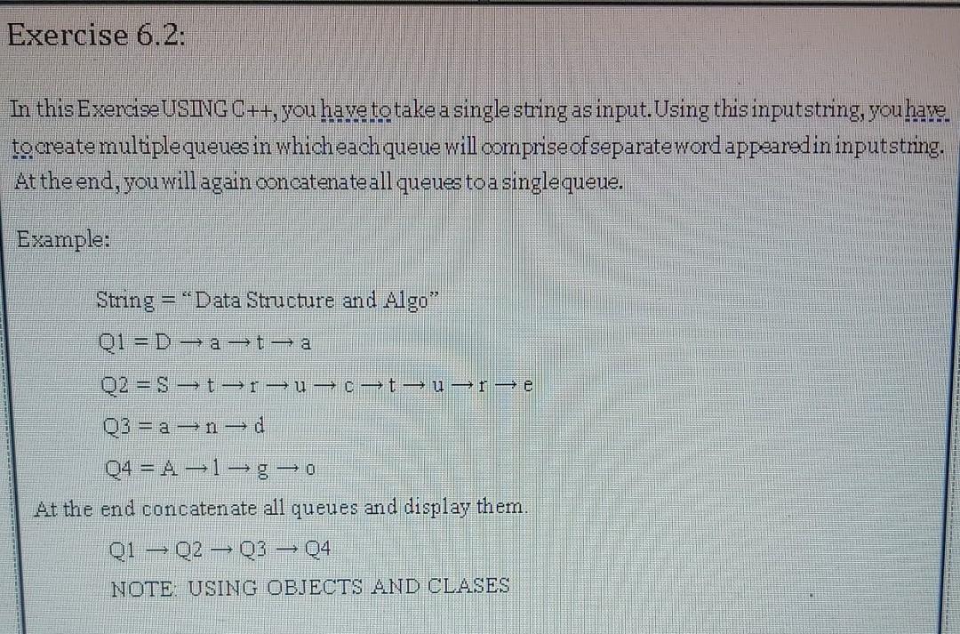 Solved Exercise 6.2: In this Exercise USING C++, you have to | Chegg.com