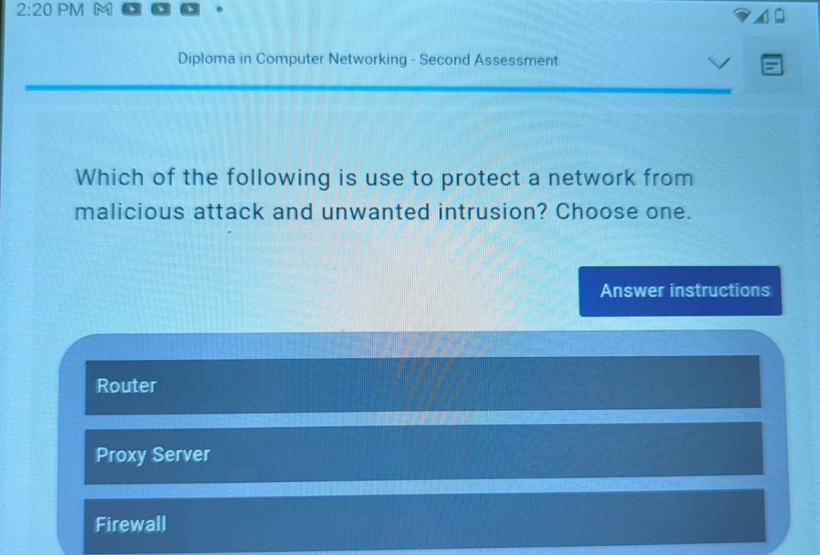 Solved 2:20 ﻿PMDiploma in Computer Networking - ﻿Second | Chegg.com