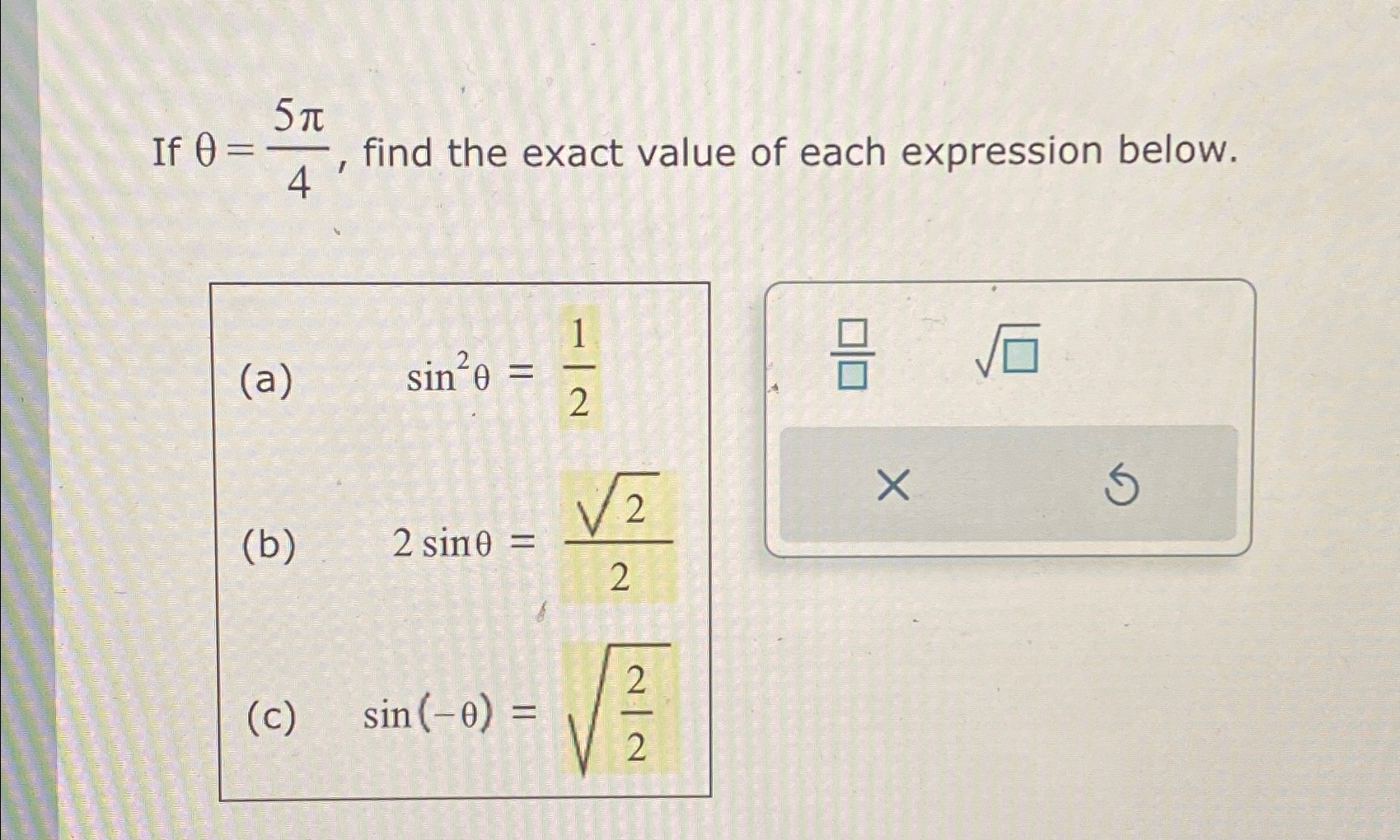 If θ=5π4, ﻿find the exact value of each expression | Chegg.com
